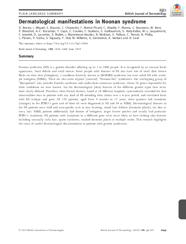(PDF) Dermatological manifestations in Noonan syndrome