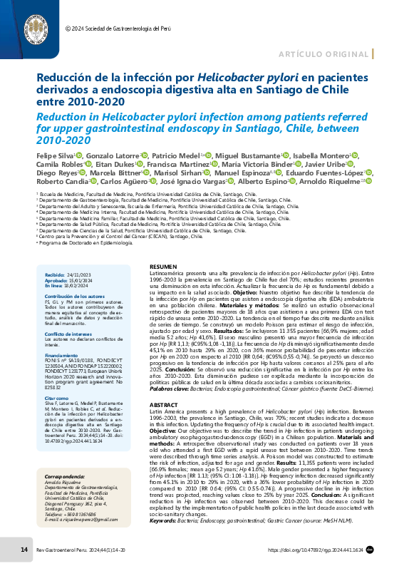 (PDF) Reducción de la infección por Helicobacter pylori en pacientes ...