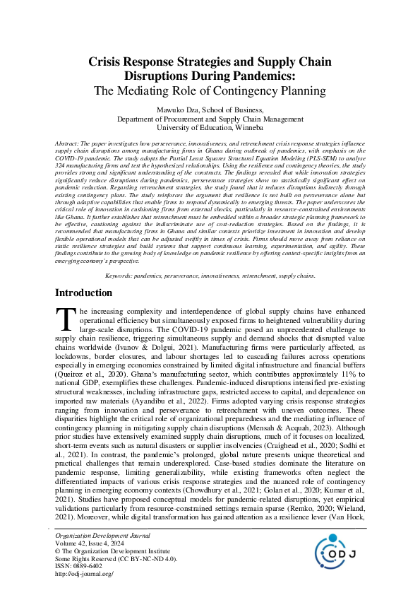 (PDF) Crisis Response Strategies and Supply Chain Disruptions During ...