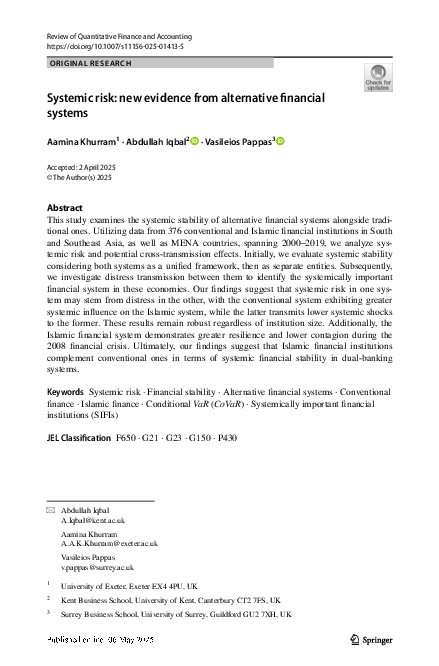 (PDF) Systemic risk: new evidence from alternative financial systems