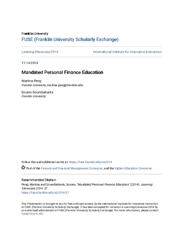 (PDF) Mandated Personal Finance Education