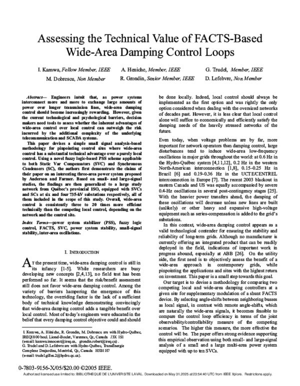 (PDF) Assessing the technical value of FACTS based wide area damping ...