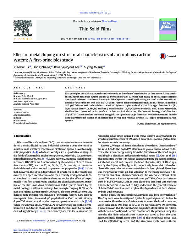 (PDF) Effect of metal doping on structural characteristics of amorphous carbon system: A first ...