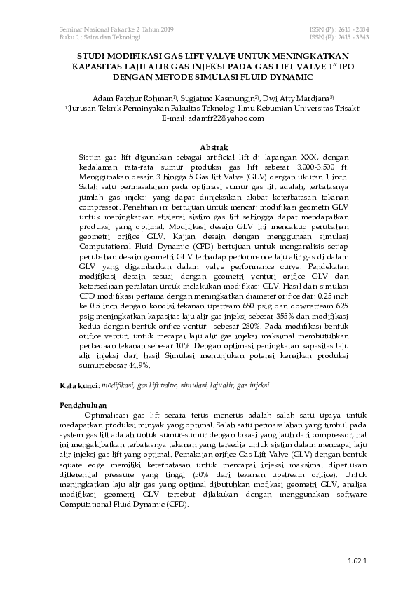 (PDF) Studi Modifikasi Gas Lift Valve Untuk Meningkatkan Kapasitas Laju ...