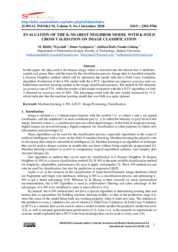 (PDF) Evaluation of the K-Nearest Neighbor Model with K-Fold Cross ...