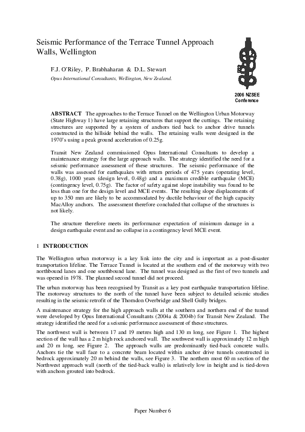 (PDF) Paper Number 6 Seismic Performance of the Terrace Tunnel Approach