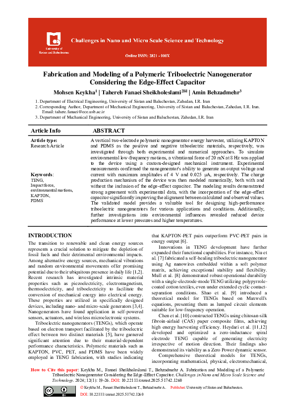 (PDF) Fabrication and Modeling of a Polymeric Triboelectric ...