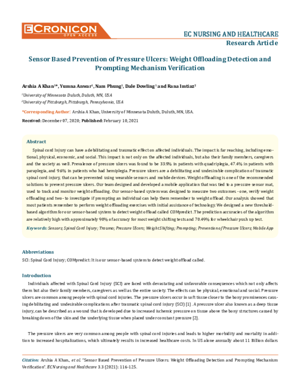 (PDF) Sensor Based Prevention of Pressure Ulcers: Weight Offloading ...