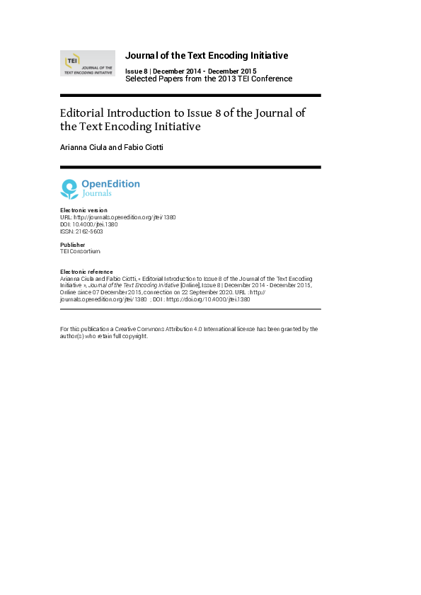 (PDF) Text Encoding Initiative