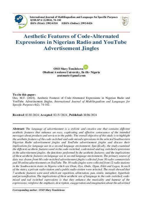 (PDF) Aesthetic Features of Code-Alternated Expressions in Nigerian ...