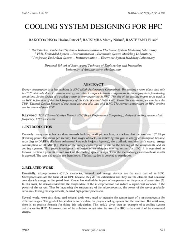(PDF) Cooling System Designing for HPC