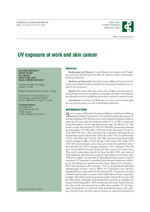 (PDF) UV exposure at work and skin cancer