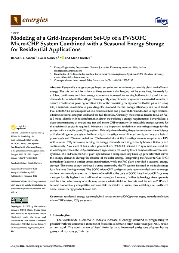 (PDF) Modeling of a Grid-Independent Set-Up of a PV/SOFC Micro-CHP System Combined with a ...