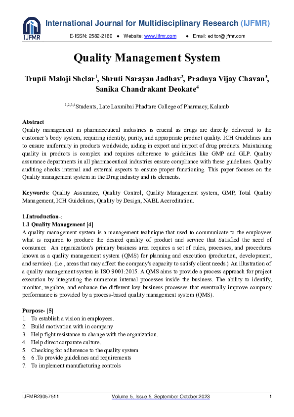 (PDF) Quality Management System