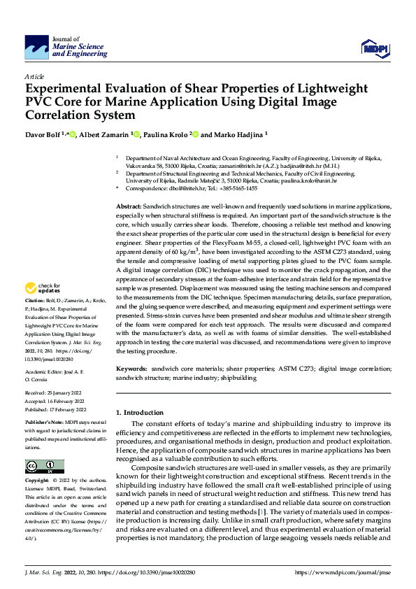 (PDF) Experimental Evaluation of Shear Properties of Lightweight PVC ...