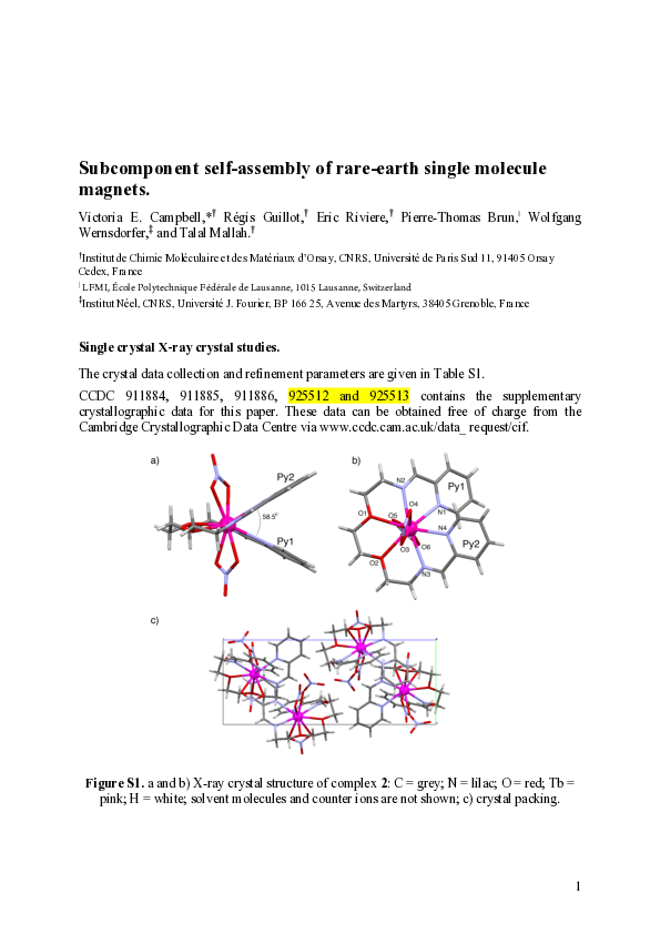 (PDF) Subcomponent Self-Assembly of Rare-Earth Single-Molecule Magnets