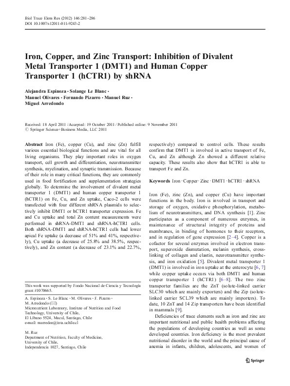(PDF) Iron, Copper, and Zinc Transport: Inhibition of Divalent Metal ...