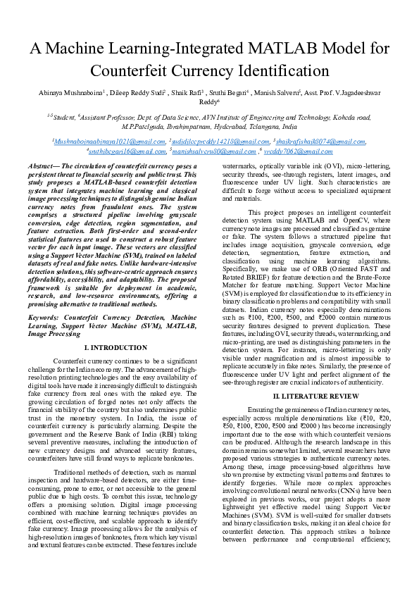 (PDF) A Machine Learning-Integrated MATLAB Model for Counterfeit ...