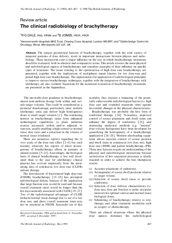 (PDF) The clinical radiobiology of brachytherapy