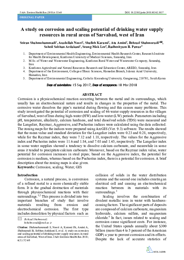 (PDF) A study on corrosion and scaling potential of drinking water ...