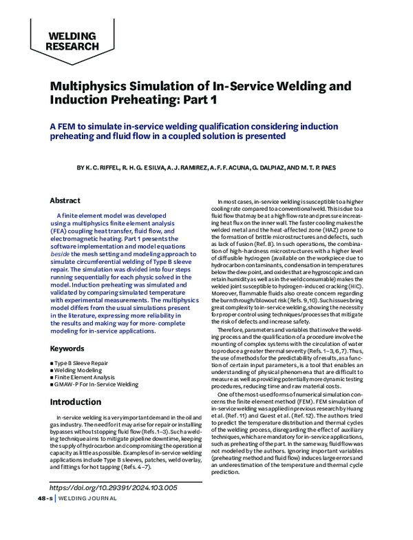 (PDF) Multiphysics Simulation of In-Service Welding and Induction Preheating: Part 1