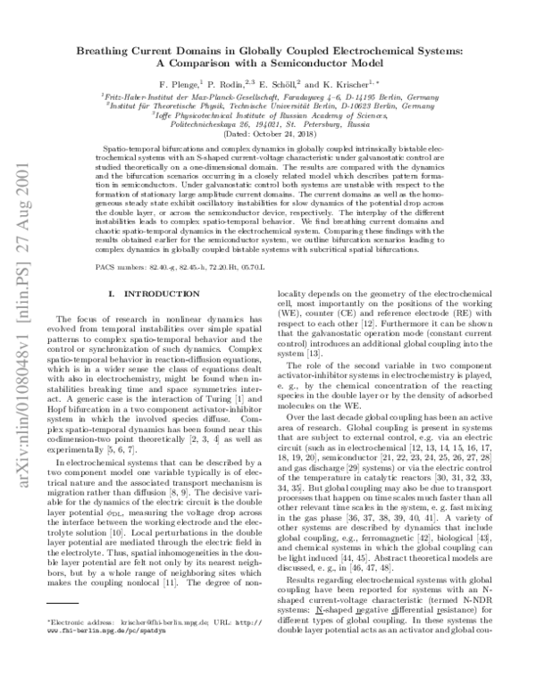(PDF) Breathing current domains in globally coupled electrochemical systems: A comparison with a ...