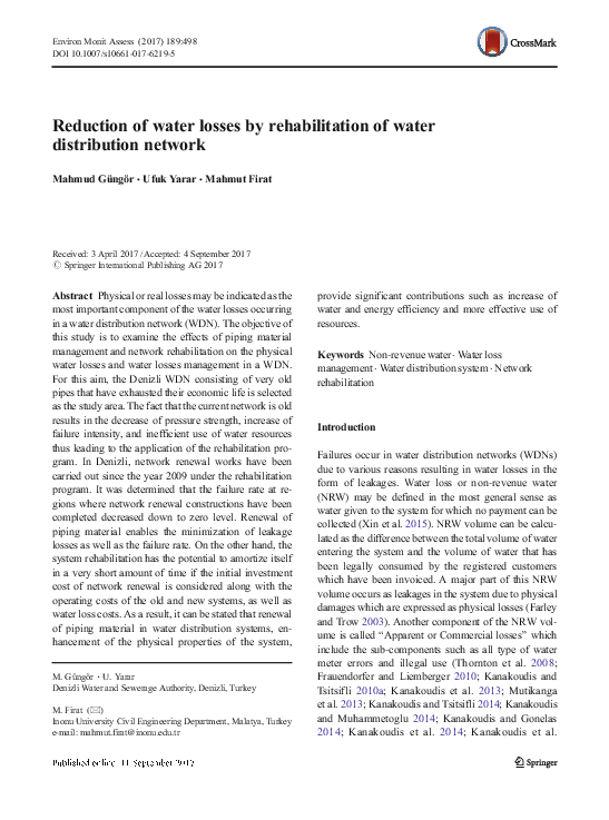 (PDF) Reduction of water losses by rehabilitation of water distribution ...