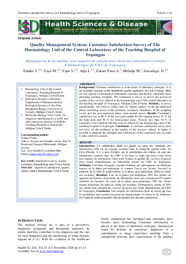 (PDF) Quality Management System: Customer Satisfaction Survey of The ...