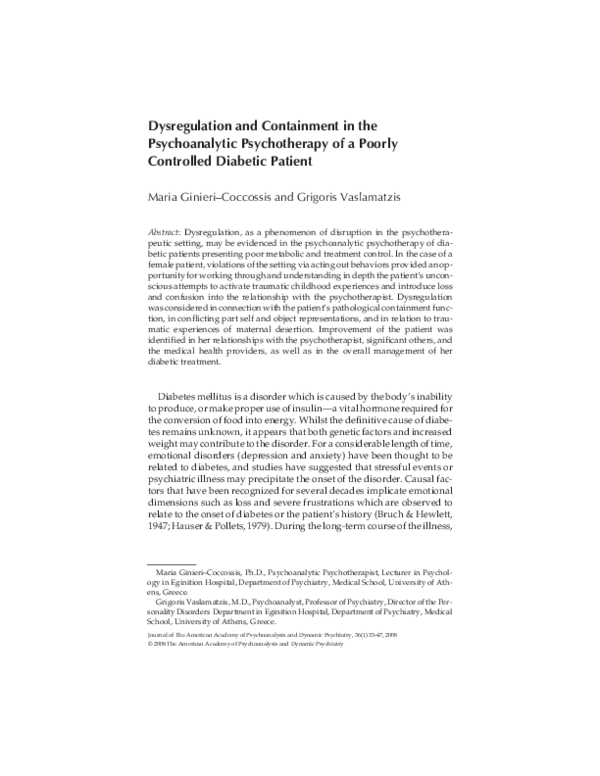 (PDF) Dysregulation and Containment in the Psychoanalytic Psychotherapy ...