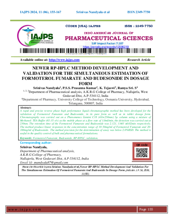 Pdf Newer Rp Hplc Method Development And Validation For The Simultaneous Estimation Of