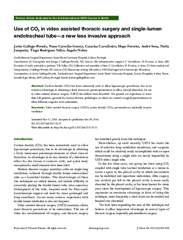 (PDF) Use of CO2 in video assisted thoracic surgery and single-lumen ...