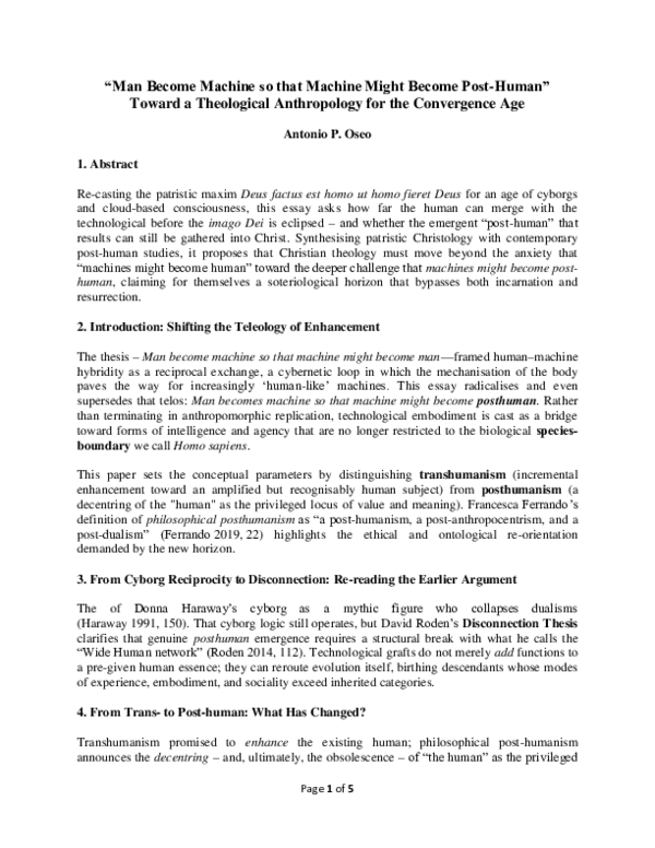 (PDF) "Man Become Machine so that Machine Might Become Post-Human ...