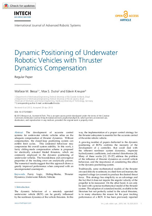 (PDF) Dynamic Positioning of Underwater Robotic Vehicles with Thruster ...