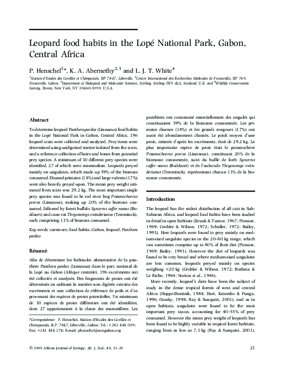 (PDF) Leopard food habits in the Lopé National Park, Gabon, Central Africa