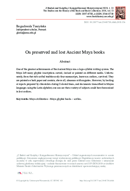 (PDF) On preserved and lost Ancient Maya books