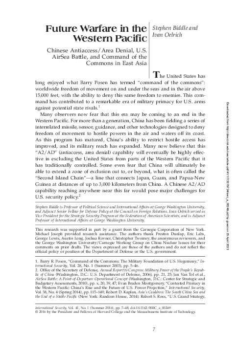 (PDF) Future Warfare in the Western Pacific: Chinese Antiaccess/Area ...