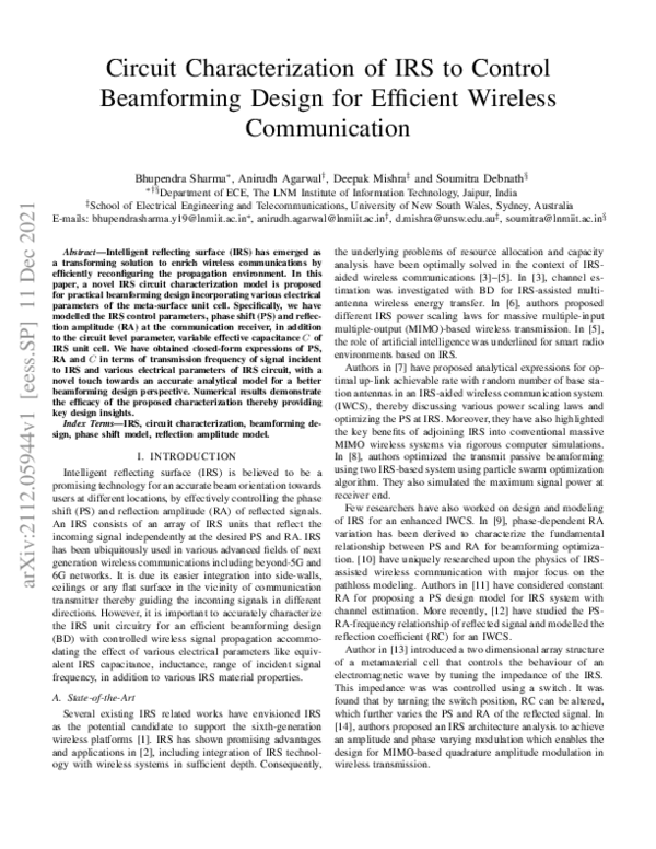 (PDF) Circuit Characterization of IRS to Control Beamforming Design for Efficient Wireless ...