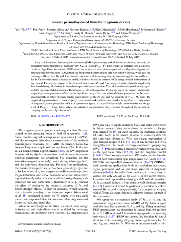 (PDF) Tunable permalloy-based films for magnonic devices