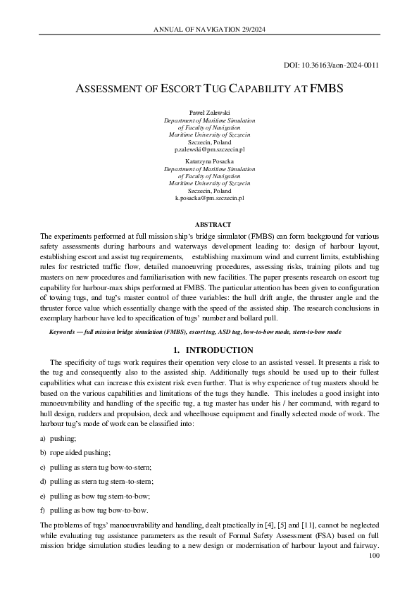 (PDF) ASSESSMENT OF ESCORT TUG CAPABILITY AT FMBS