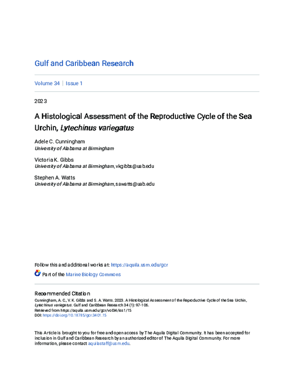 (PDF) A Histological Assessment of the Reproductive Cycle of the Sea ...