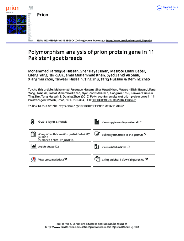 (PDF) Polymorphism analysis of prion protein gene in eleven Pakistani ...