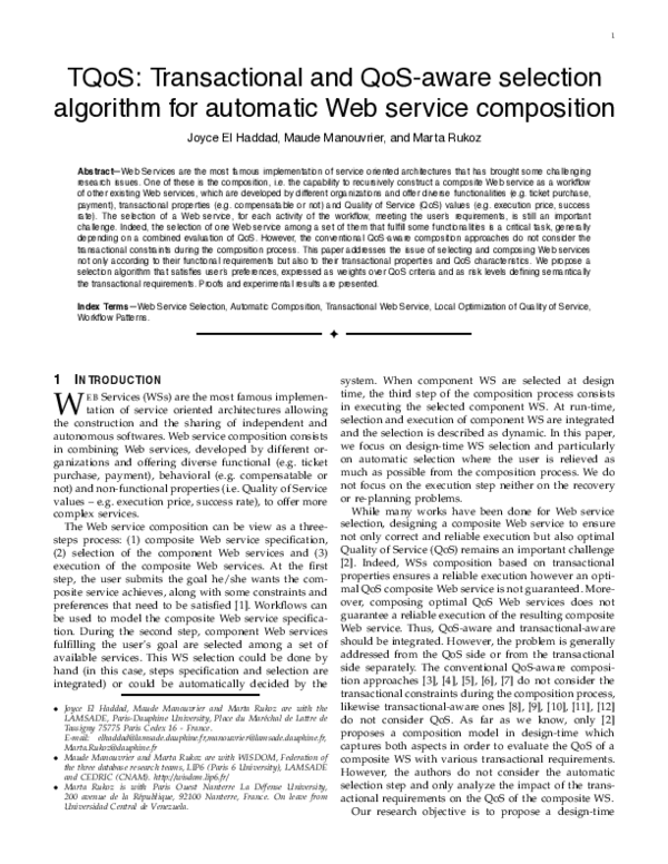 (PDF) 1 TQoS: Transactional and QoS-aware selection