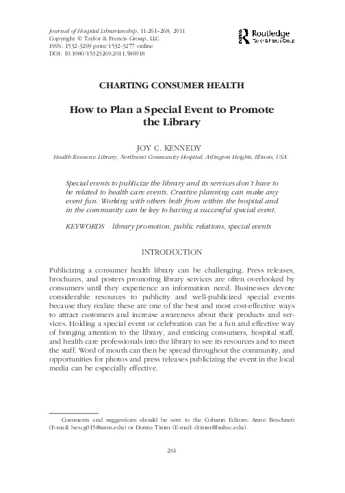 (PDF) How to Plan a Special Event to Promote the Library