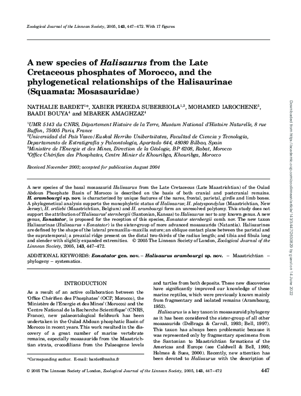 (PDF) A new species of Halisaurus. from the Late Cretaceous phosphates ...