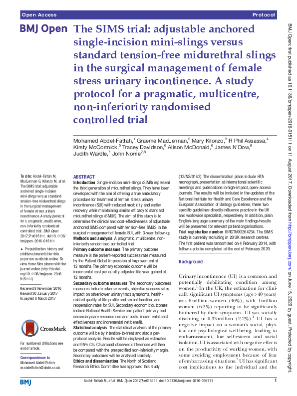 (PDF) The SIMS trial: adjustable anchored single-incision mini-slings ...