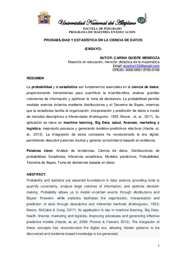 (PDF) PROBABILIDAD Y ESTADÍSTICA EN LA CIENCIA DE DATOS