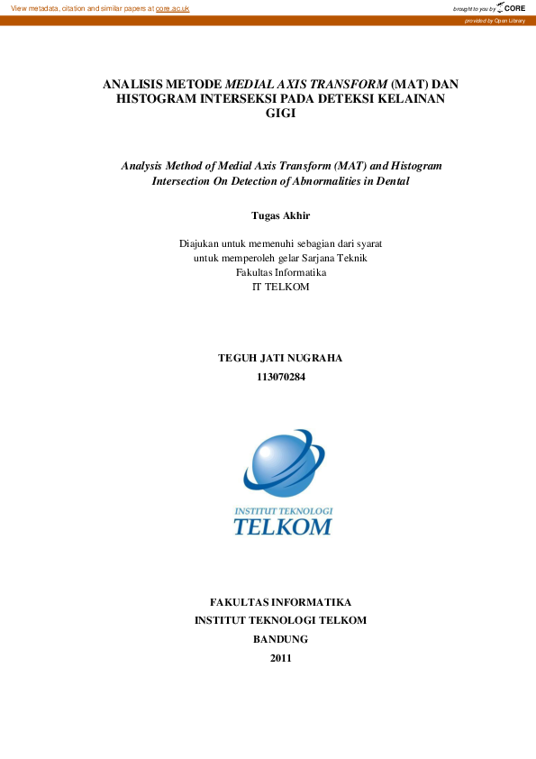 (PDF) Analisis Metode Medial Axis Transform (Mat) Dan Histogram Interseksi Pada Deteksi Kelainan ...