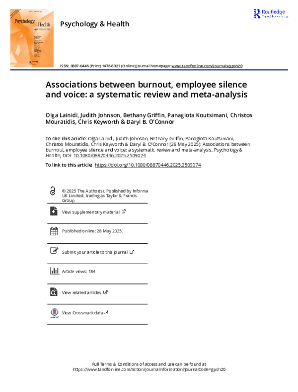 (PDF) Associations between burnout employee silence and voice a ...