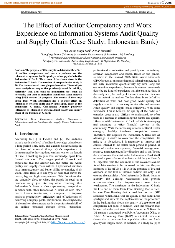 (PDF) The Effect of Auditor Competency and Work Experience on ...