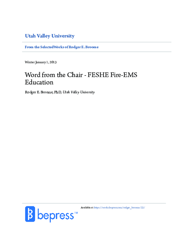 (PDF) Word from the Chair - FESHE Fire-EMS Education